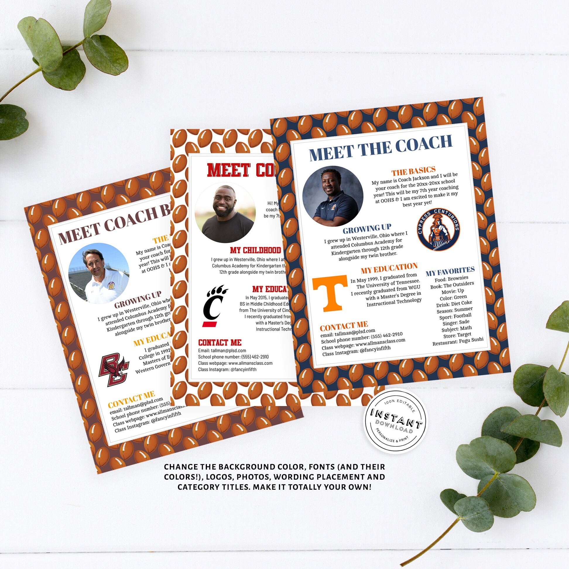 Meet the Coach Football Template Coach Introduction Form - Etsy