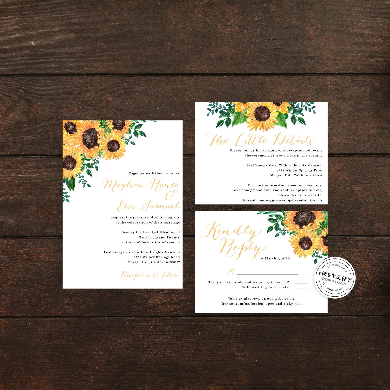 Sunflower Rustic Wedding Invitation Instant Download | Fall Sunflower ...