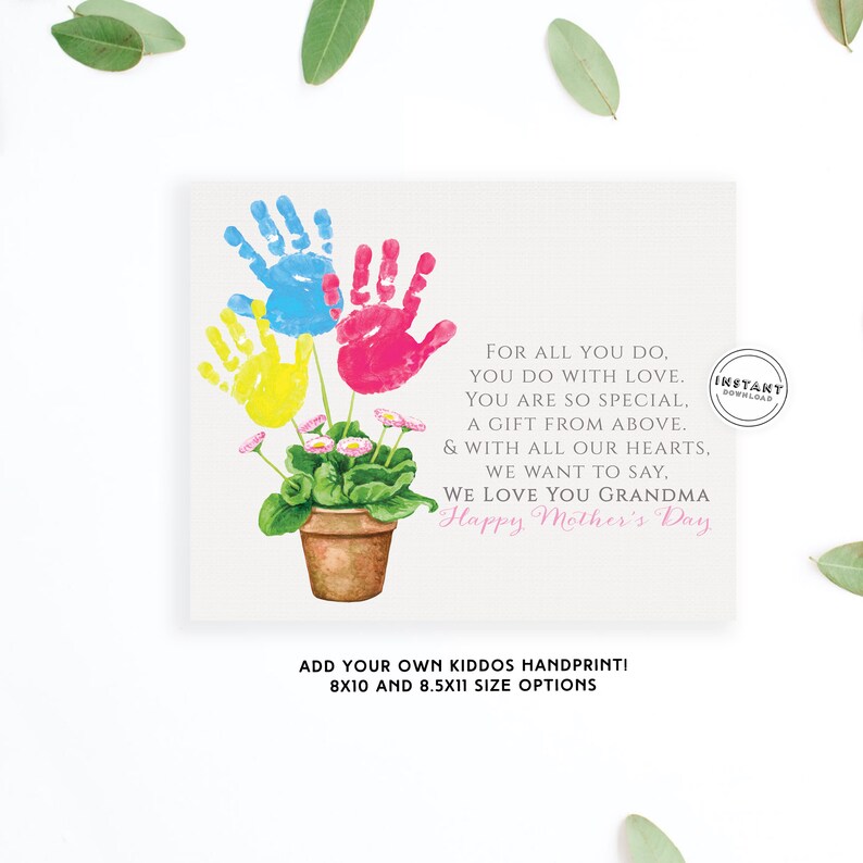 Grandma Mothers Day Three Handprints Art | 3 Kids Hand Print Craft ...