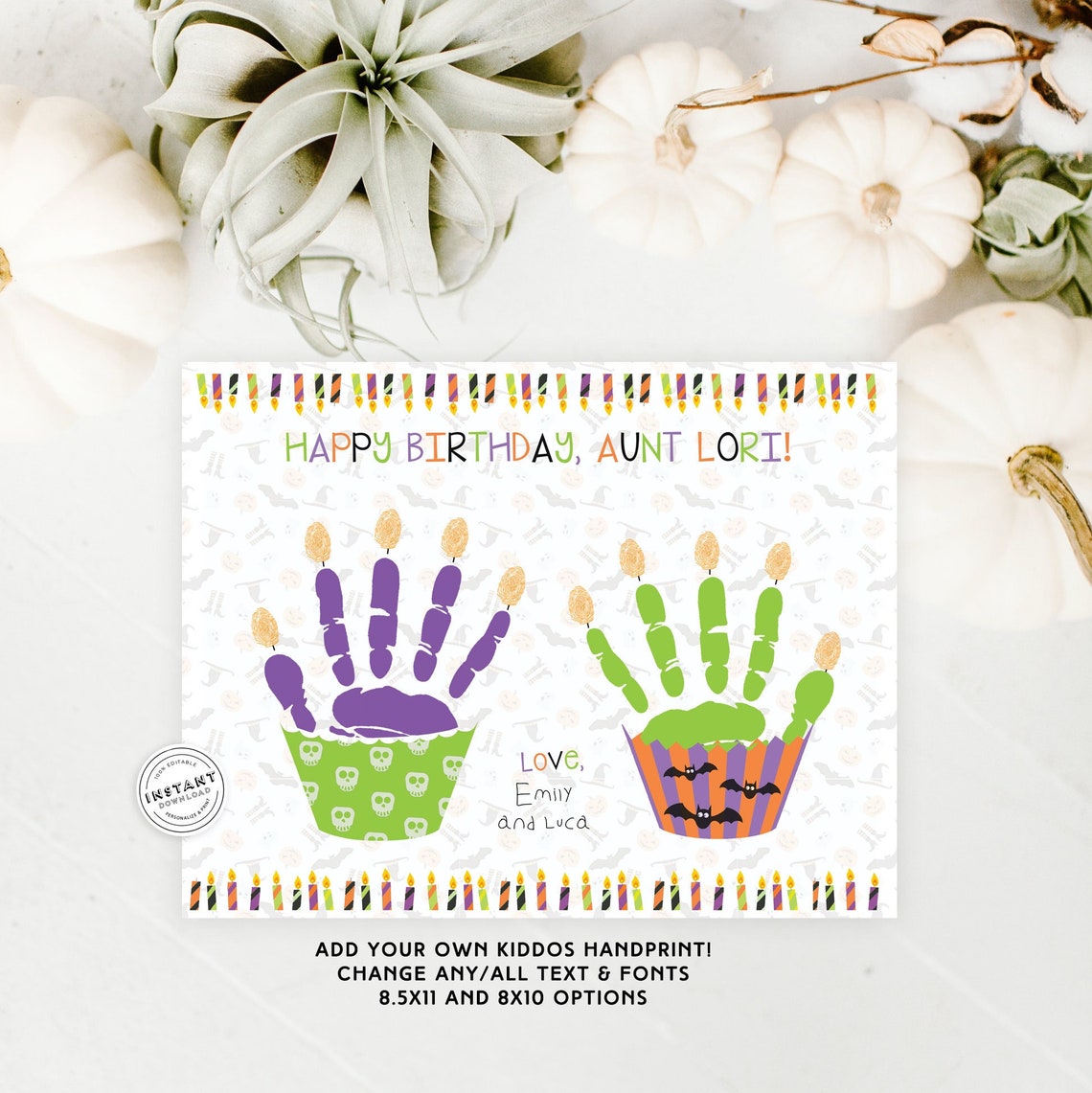 EDITABLE Halloween Happy Birthday Cupcake Handprint Craft - Etsy