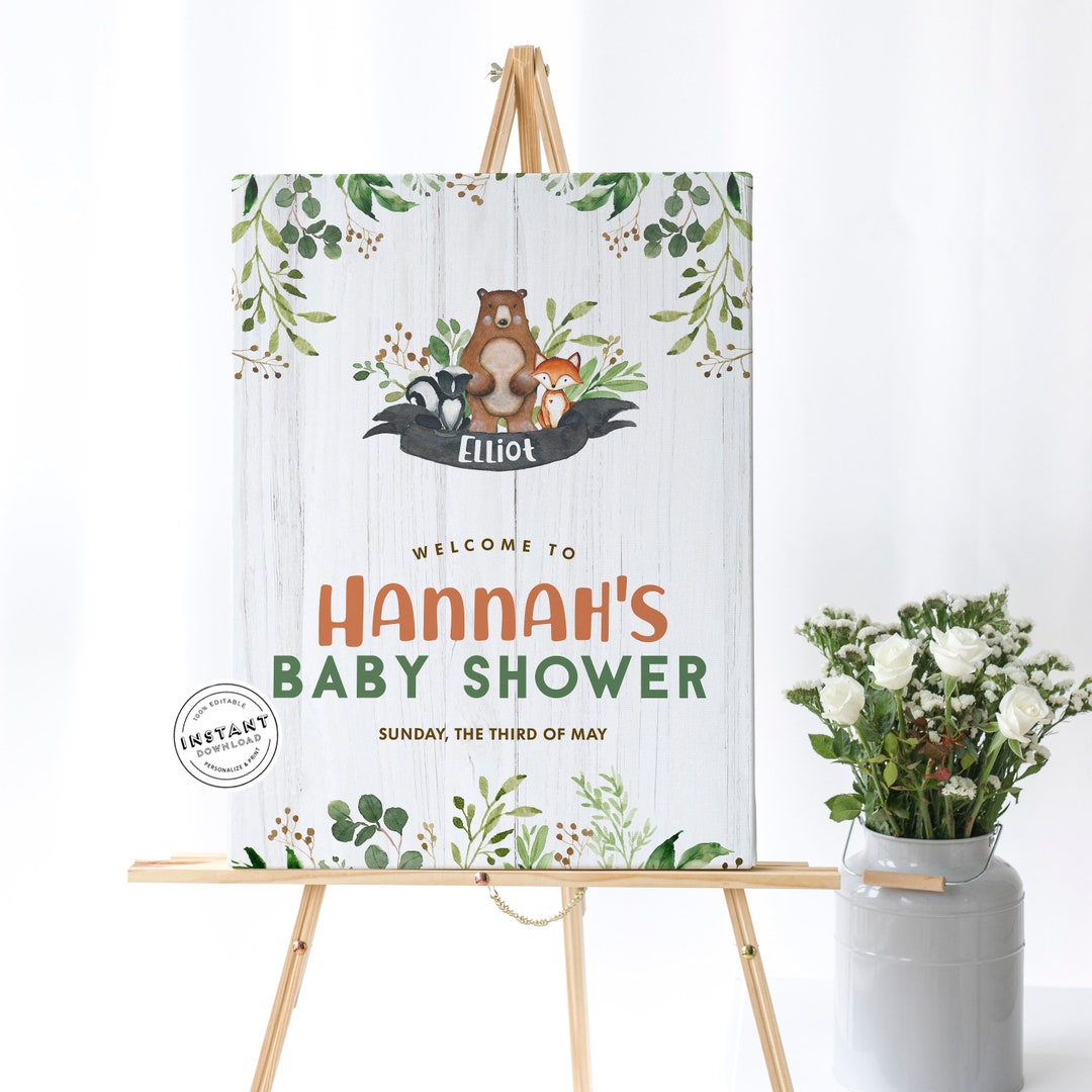 Woodland Baby Shower Welcome Sign 24x36 20x30 | Woodsy Welcome Poster ...