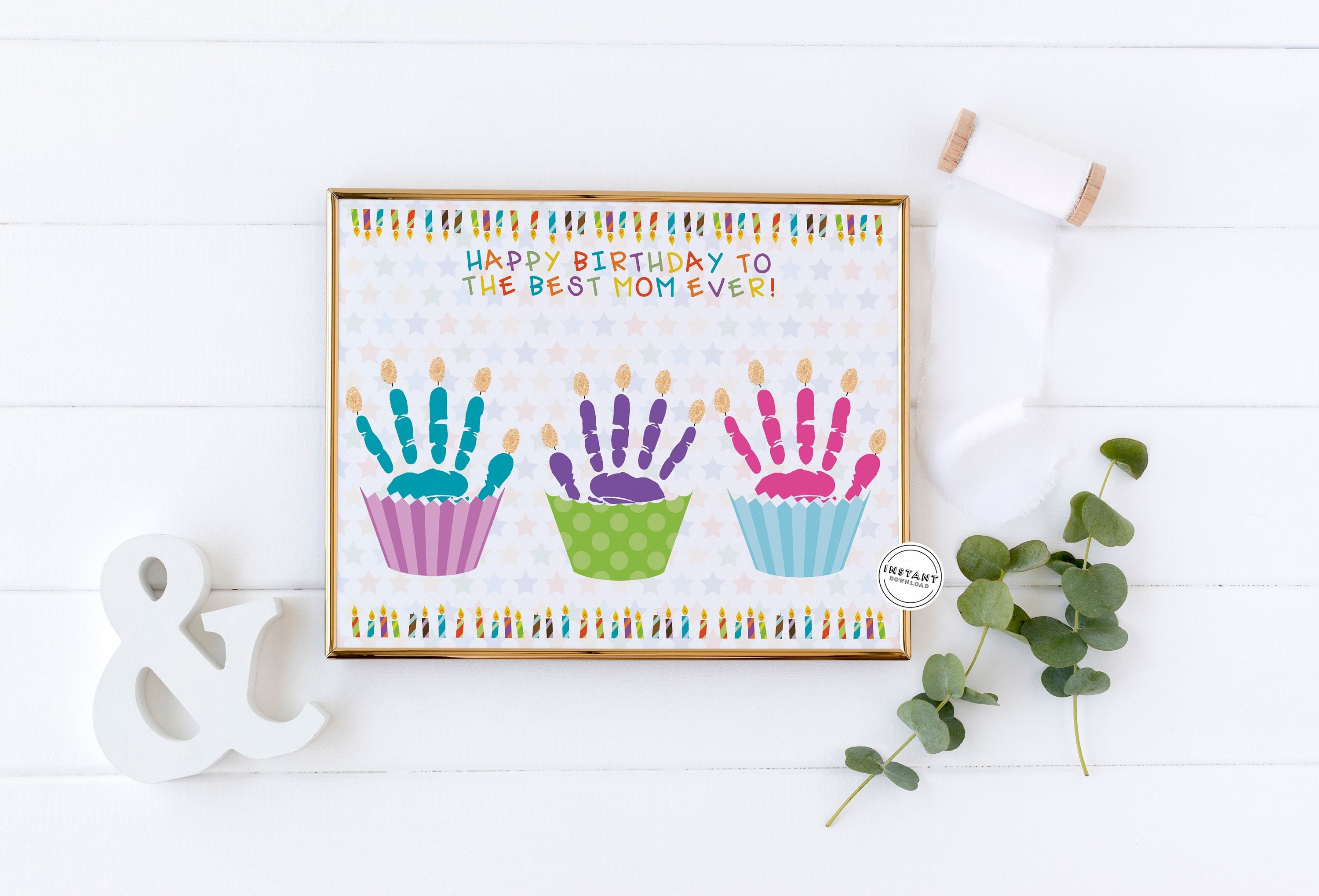 3 Hands Mom Happy Birthday Cupcake Handprint Craft Birthday - Etsy