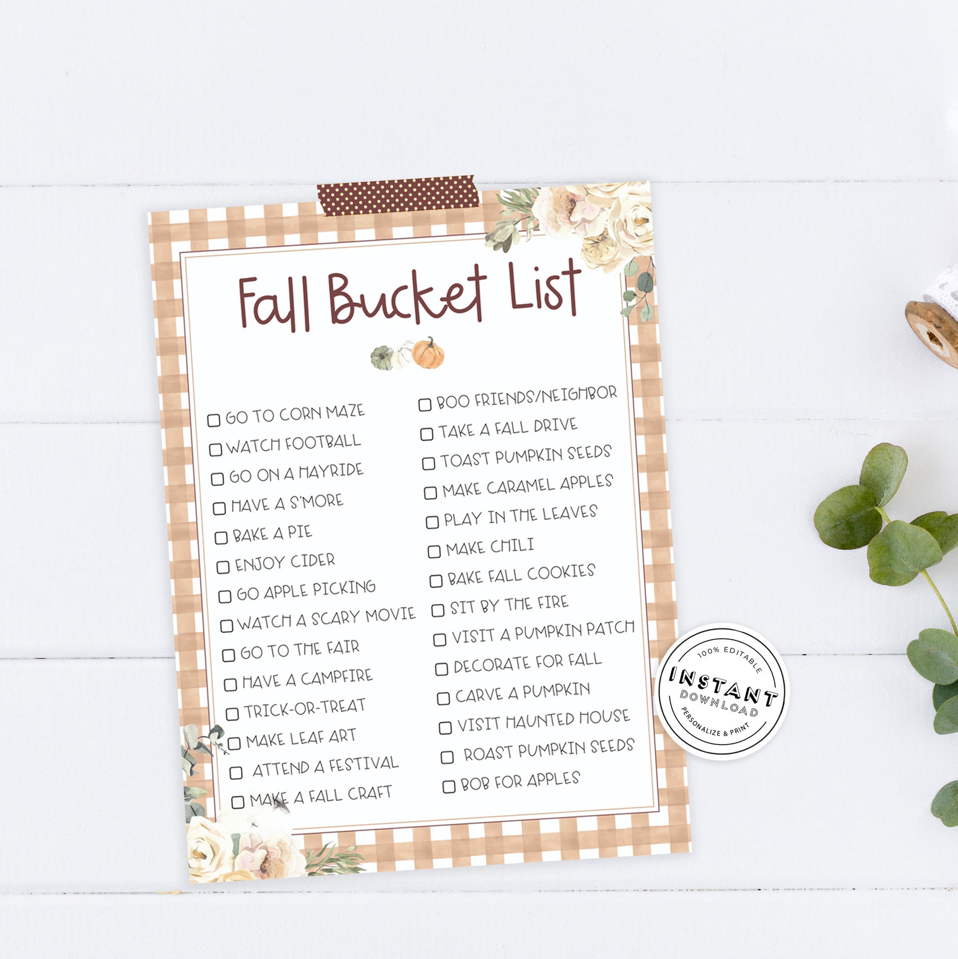 Fall Bucket List Printable Farmhouse Fall Decor Family | Etsy