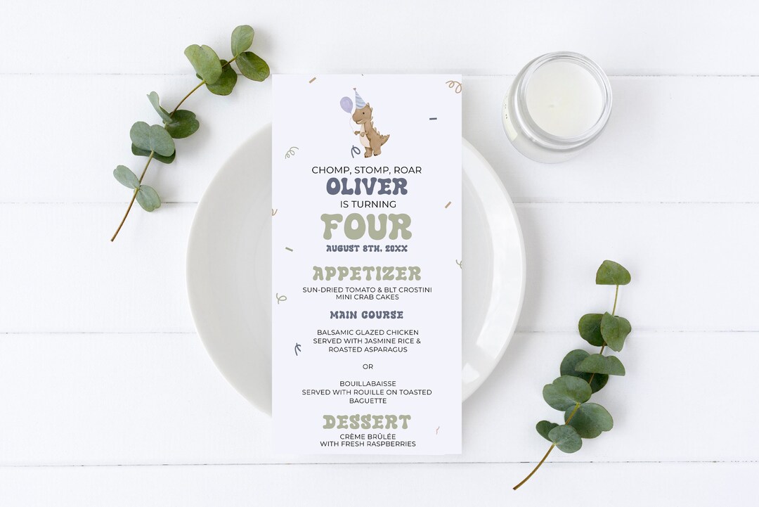 Dinosaur Menu Template | Printable Boho Dino Menu | 4x8 Menu Template ...
