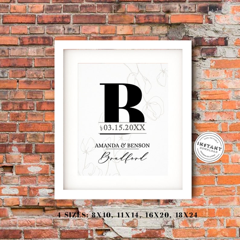 Last Name Monogram Wedding Gift Formal Elegant Marriage Sign | Etsy