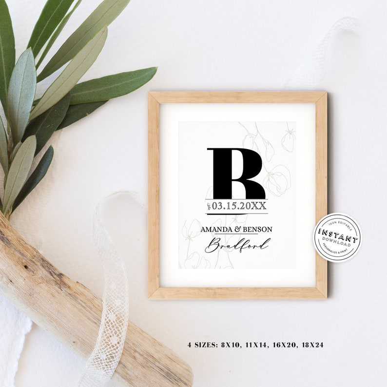Last Name Monogram Wedding Gift Formal Elegant Marriage Sign - Etsy