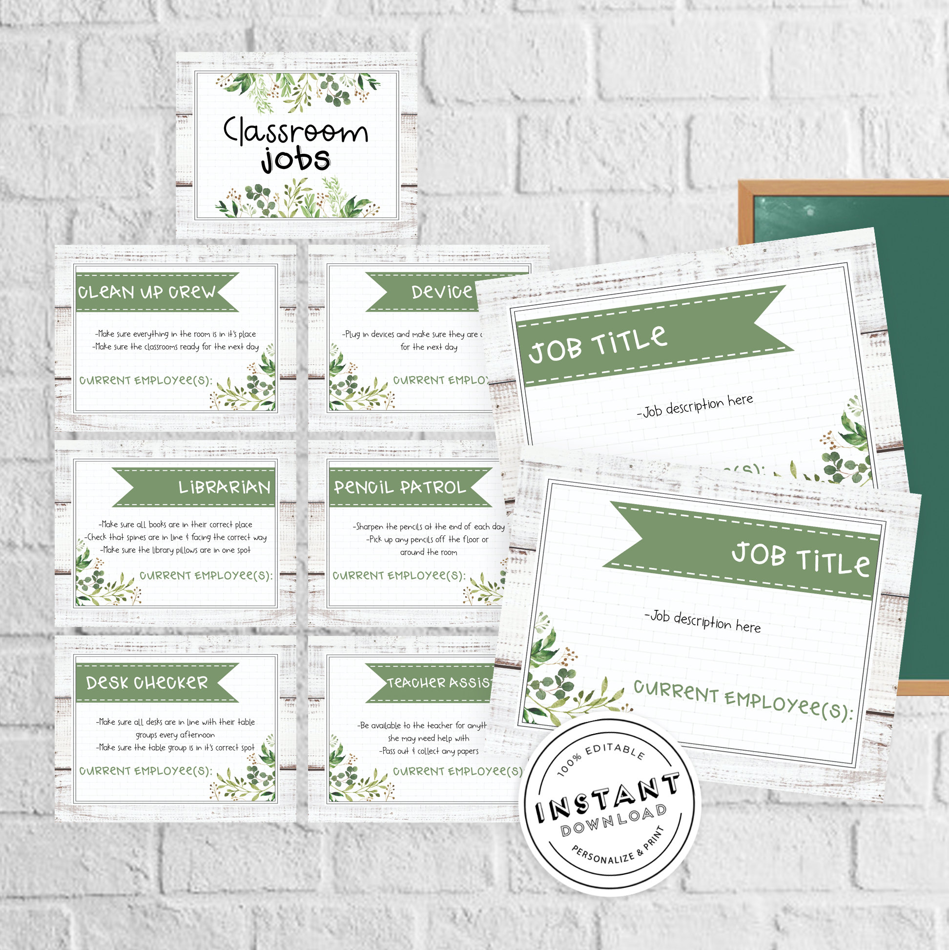 Farmhouse Classroom Jobs Editable Template 8.5x11 Classroom - Etsy