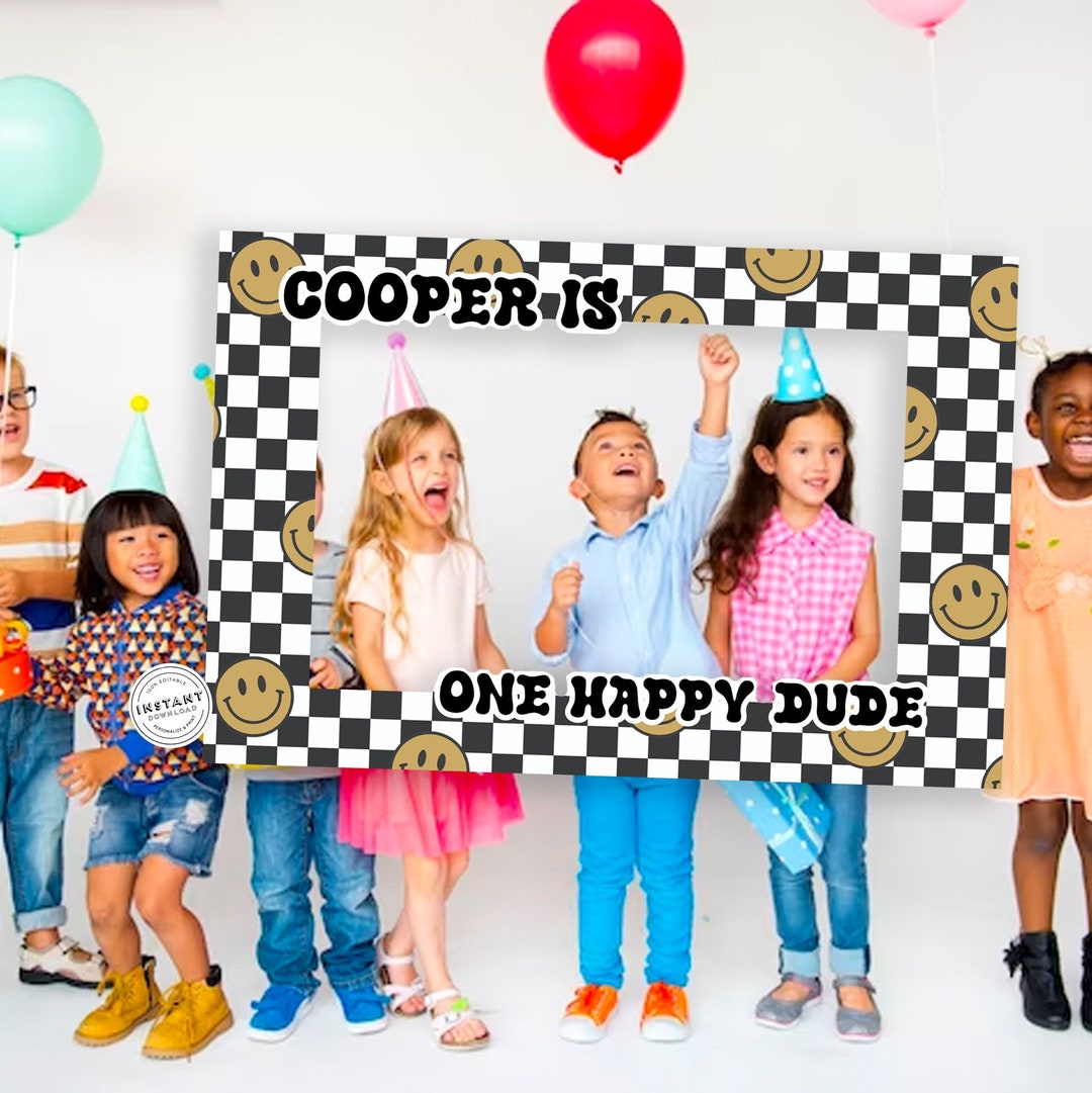 One Happy Dude Photo Booth Frame | Smiley Checkered Board First ...