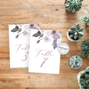 Lilac Dusty Purple Wedding Table Number Instant Download | Mauve Table ...