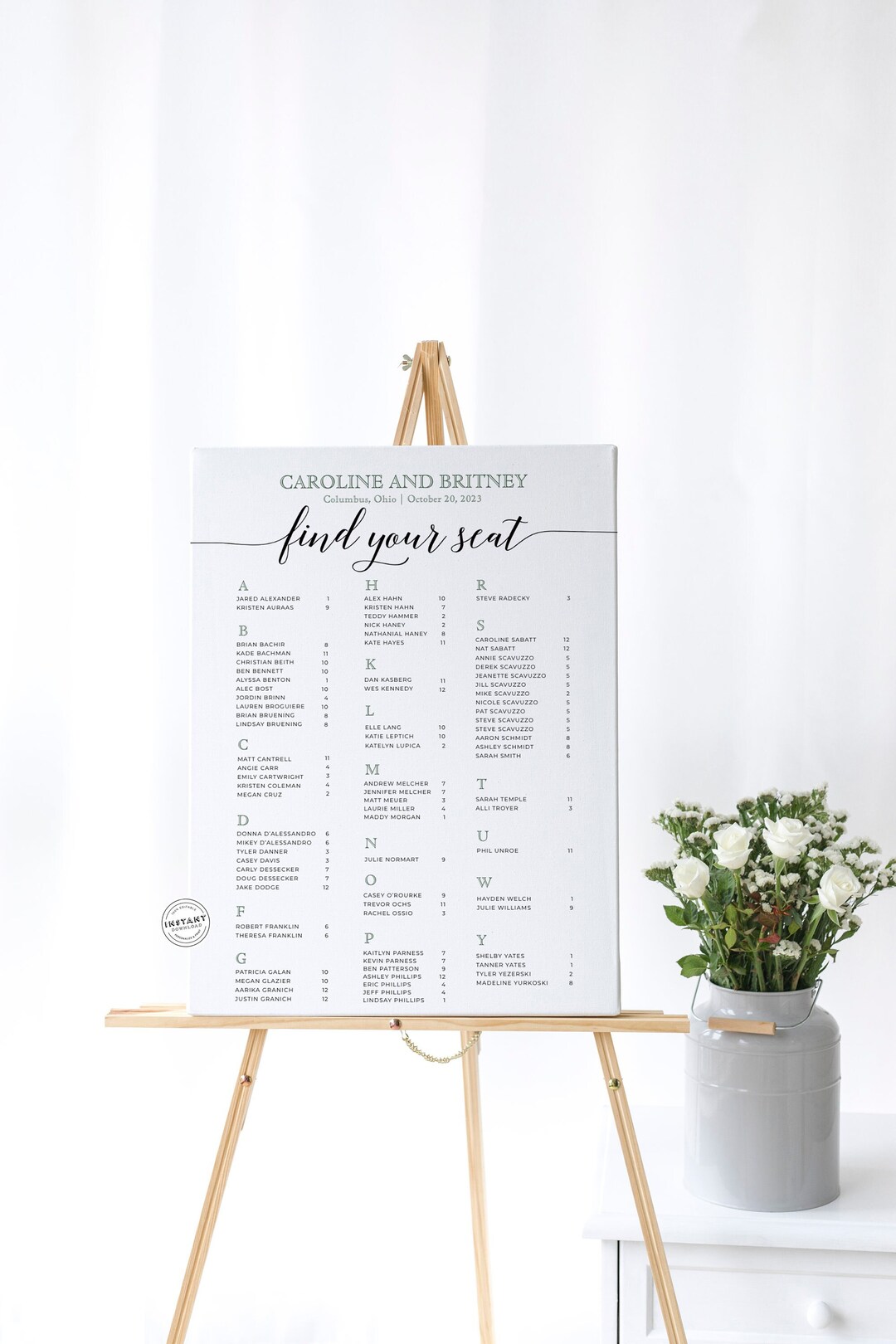 Traditional Wedding Seating Chart | Editable Template Instant Download ...
