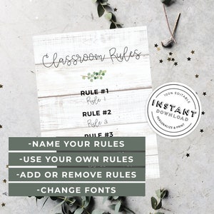 Farmhouse Classroom Rules EDITABLE | Farmhouse Teacher Decor | Editable ...