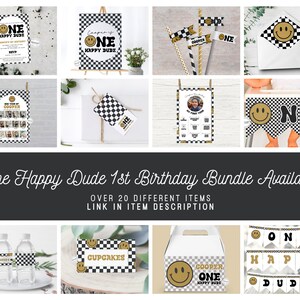 One Happy Dude Water Bottle Wrap Labels | Smiley Checkered Board First ...