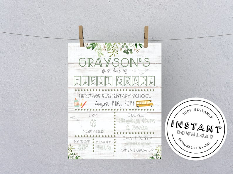 Farmhouse First Day of School Sign Printable Download First | Etsy
