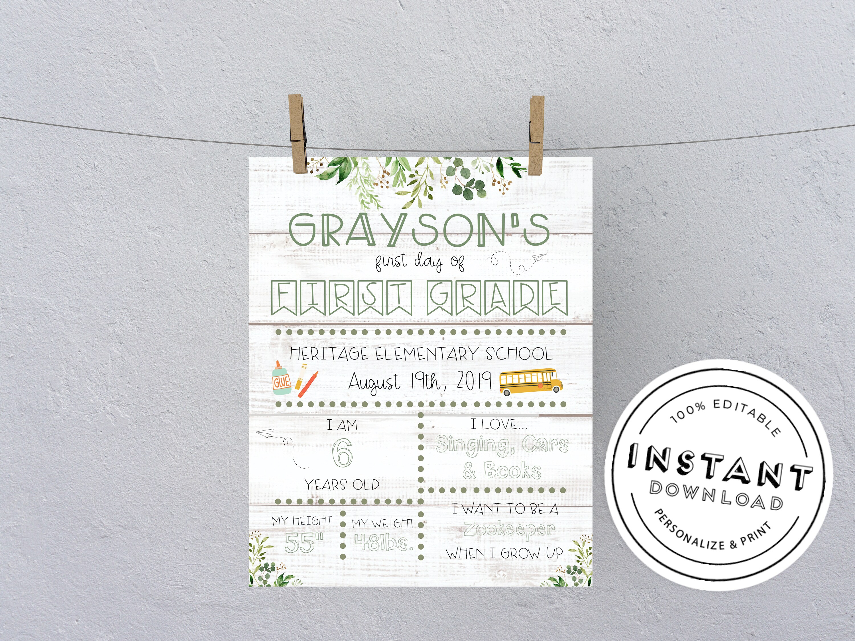 Farmhouse First Day of School Sign Printable Download First - Etsy