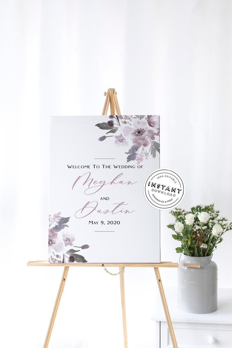 Lilac Dusty Purple Wedding Welcome Sign Instant Download - Etsy