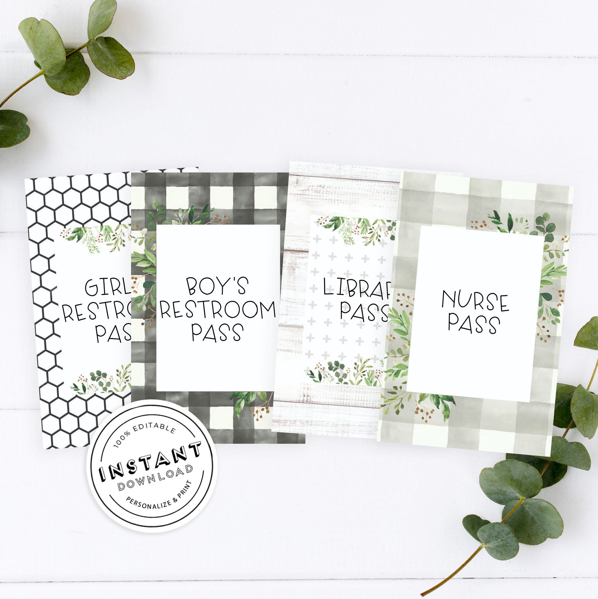 Set of 4 Farmhouse Classroom Hall Passes | Modern Farmhouse Teacher ...