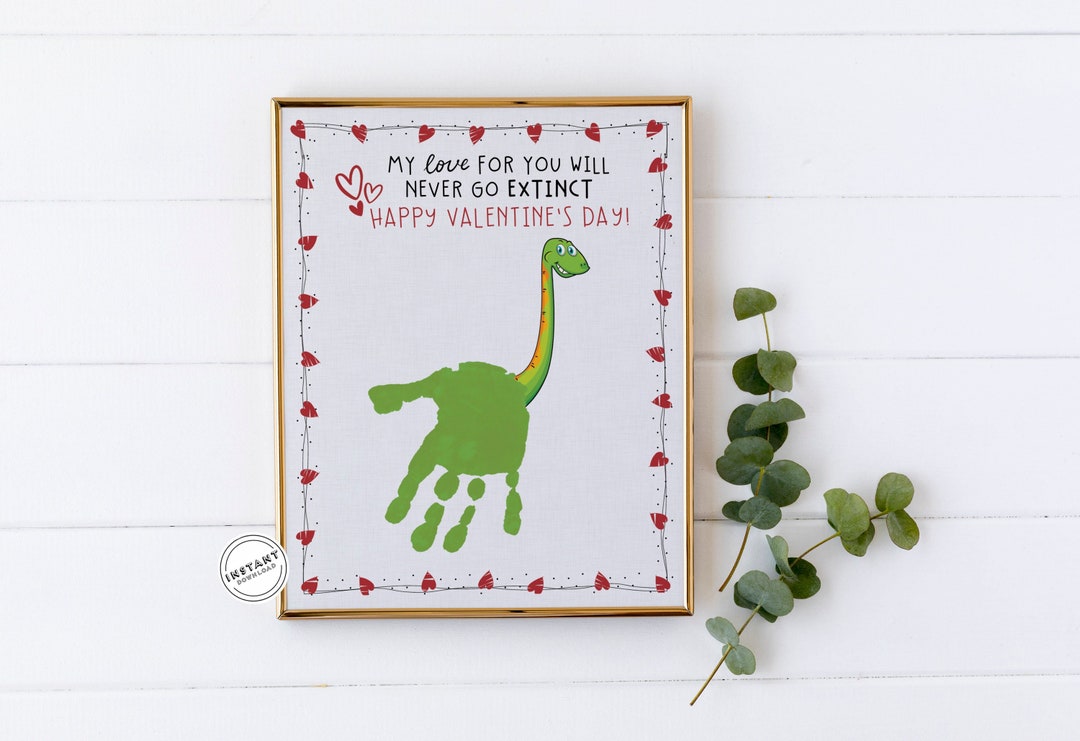 Dinosaur Valentine's Day 1 Handprint Keepsake | Dino Handprint Art ...