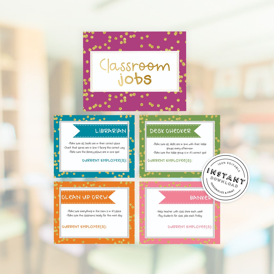 Classroom Chore Chart for Students Rainbow and Gold Confetti | Etsy