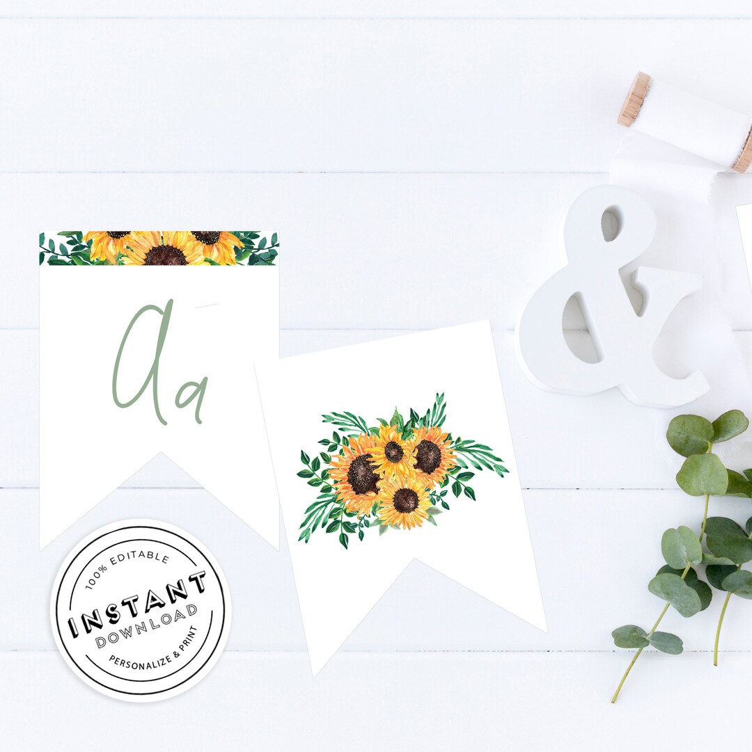 Custom Sunflower Party Banner Printable Floral Banner Pennant Editable ...