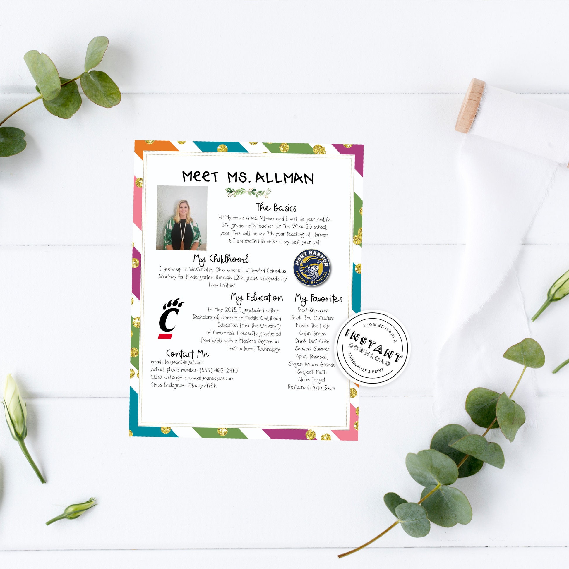 Rainbow Gold Confetti Classroom Meet the Teacher | Modern Class ...