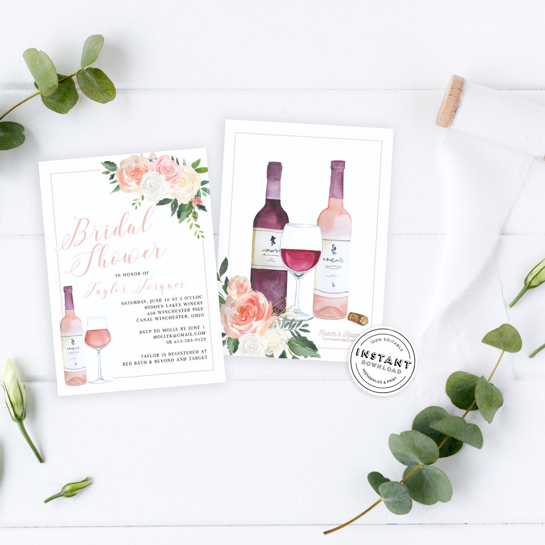 Printable Wine Themed Bridal Shower Invitation| DIY Blush Wine Bridal ...
