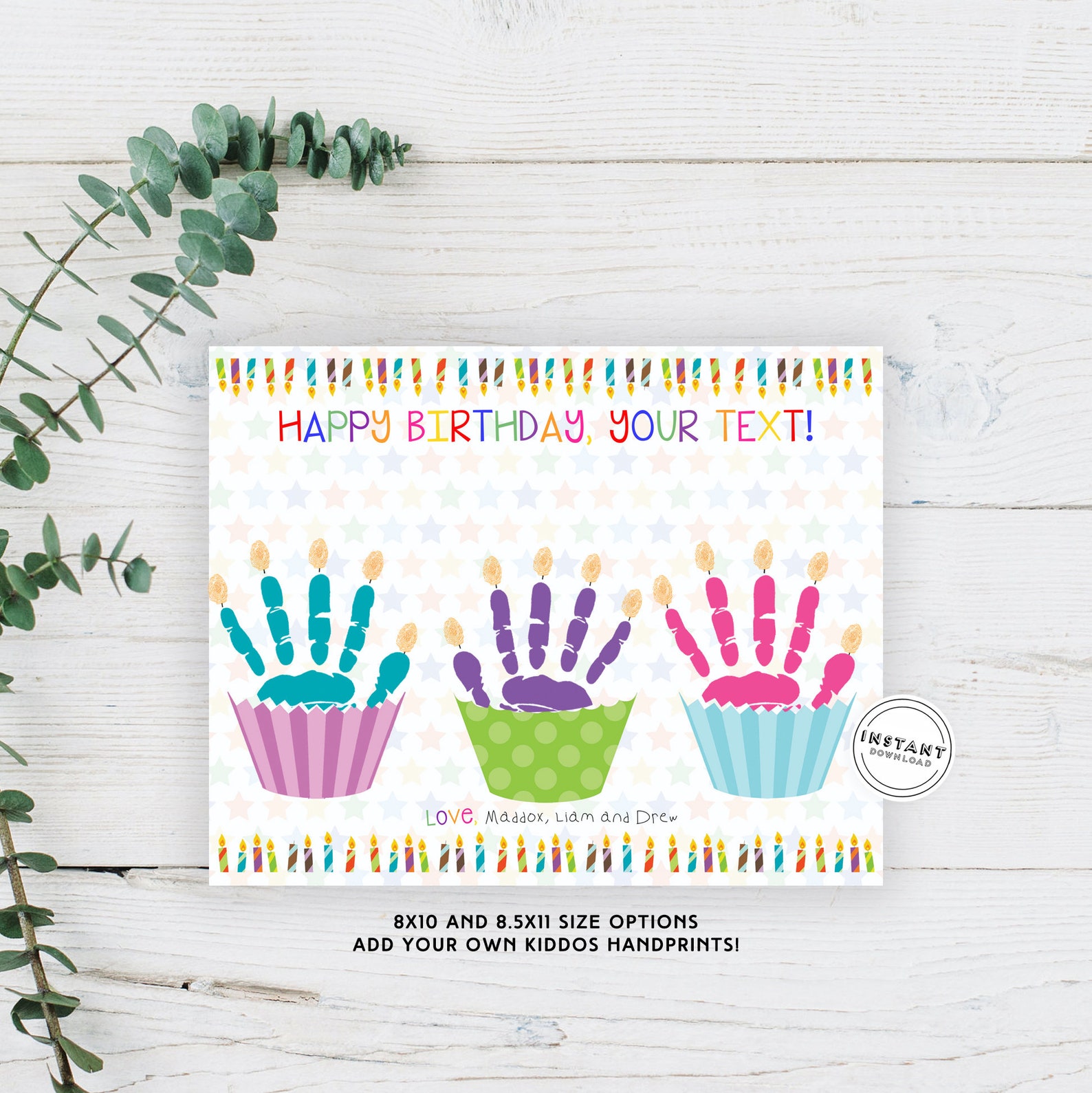 EDITABLE Happy Birthday Cupcake Handprint Craft Birthday - Etsy
