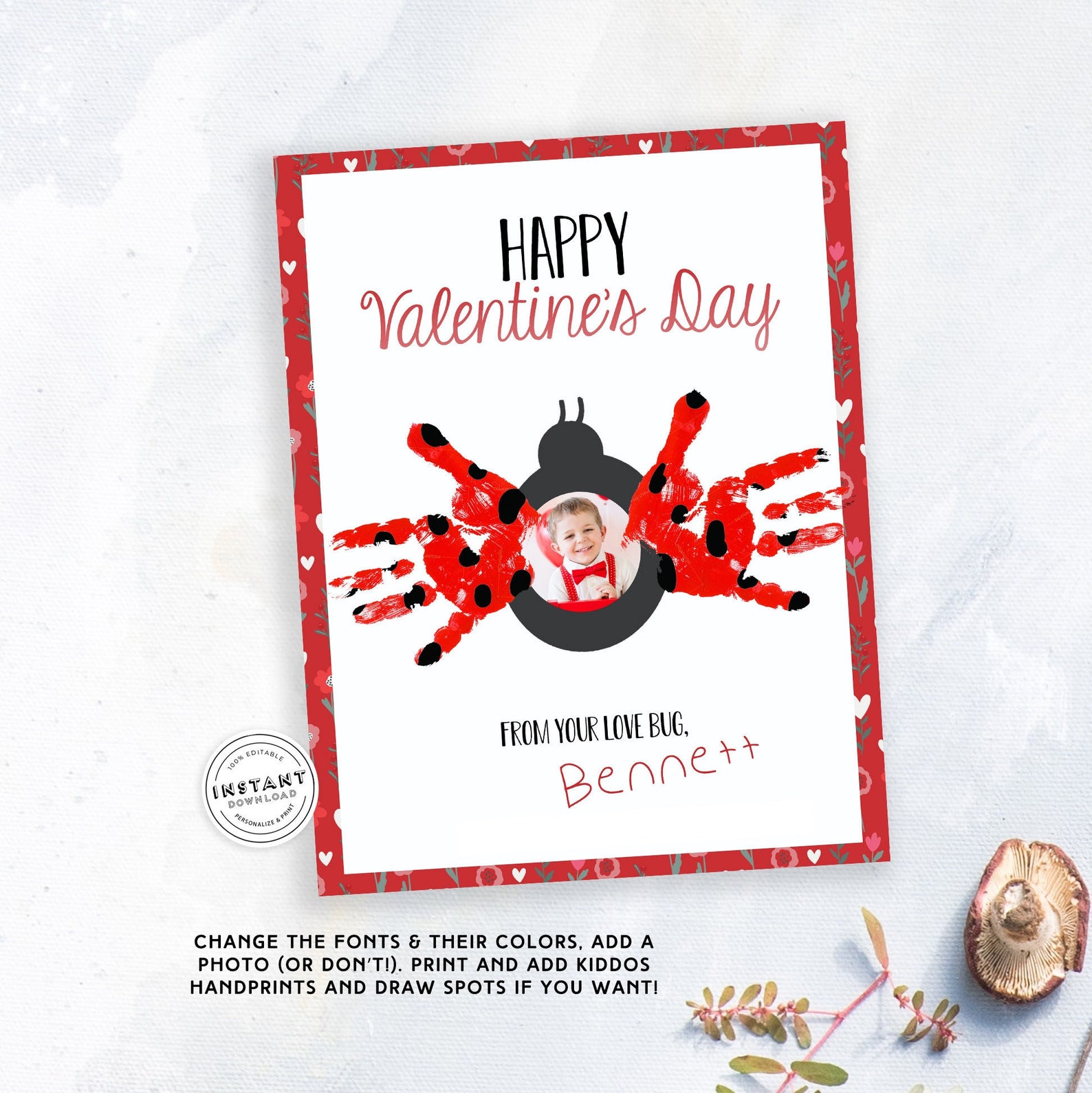 Valentines Day Love Bug Lady Bug Hand Craft Printable | Toddler ...
