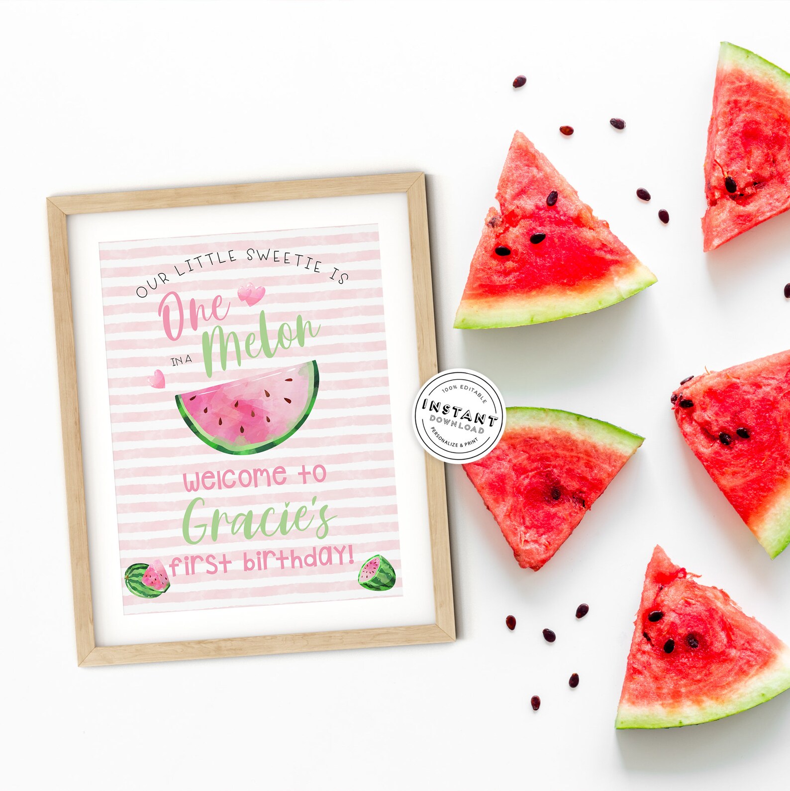Printable One in A Melon Welcome Sign| Editable Welcome Birthday Sign ...