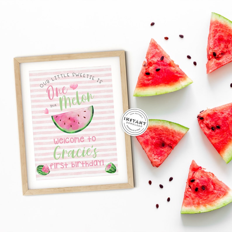 Printable One in A Melon Welcome Sign Editable Welcome | Etsy