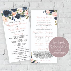 Navy and Blush Wedding Program Template Download Navy and - Etsy