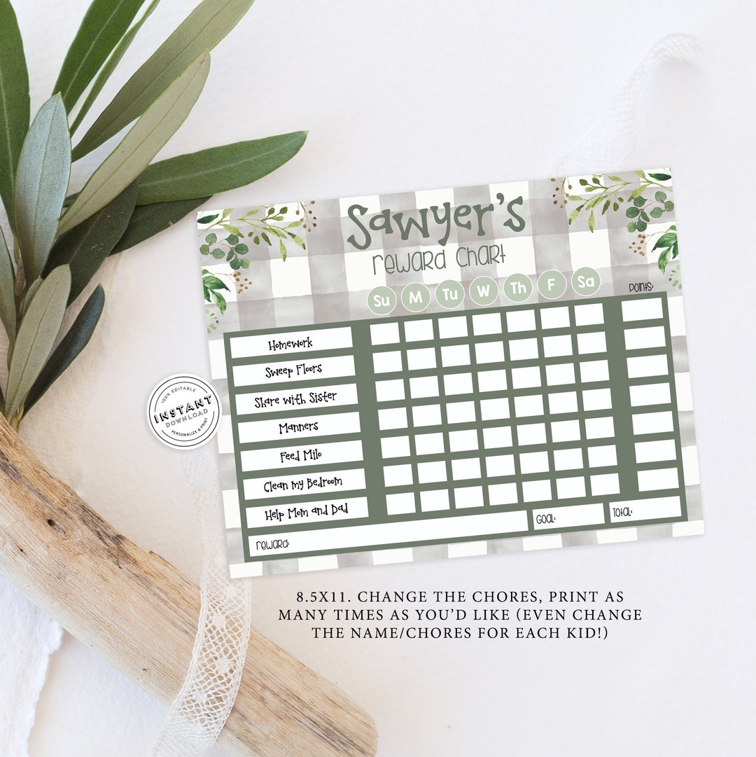 Farmhouse Kids Rewards Chart | Chore Tracker Printable Template | Girls ...