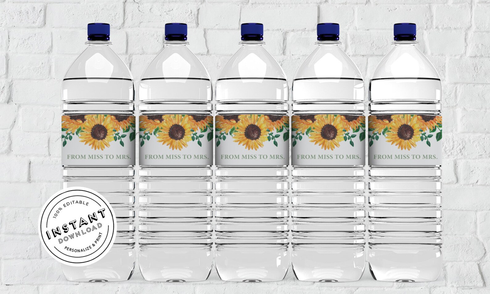 Sunflower Water Bottle Label Editable Water Bottle Wraps | Etsy