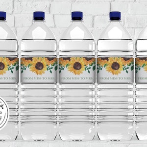 Sunflower Water Bottle Label | Editable Water Bottle Wraps | Bridal ...