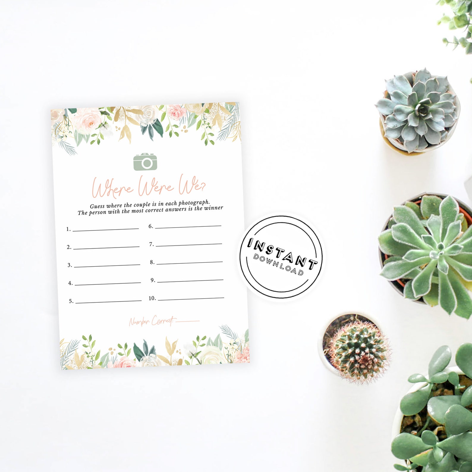 Where Were We Photo Game Blush Green Neutral | Fun Bridal Shower Game ...