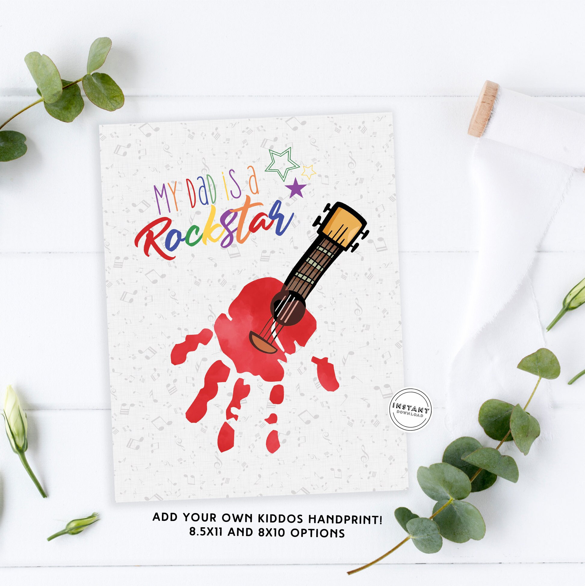 My Dad is A Rockstar Handprint Craft Guitar Dad Gift My - Etsy