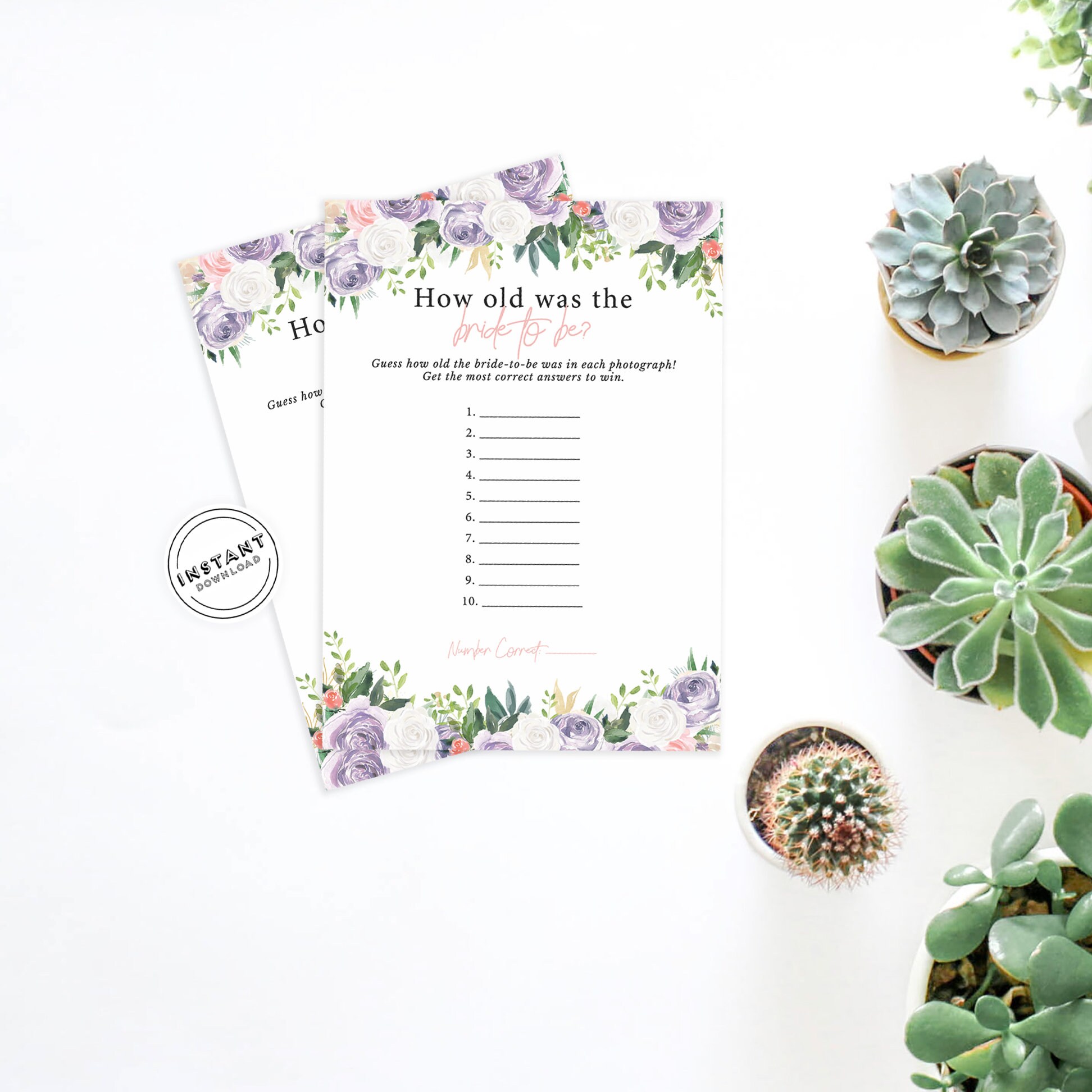 Printable How Old Was the Bride Bridal Shower Games| DIY Bridal Shower ...