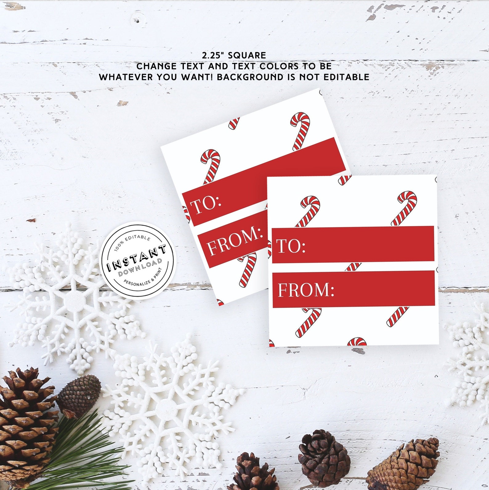 Candy Cane Christmas Gift Tag DIY Holiday Square Gift Tags - Etsy