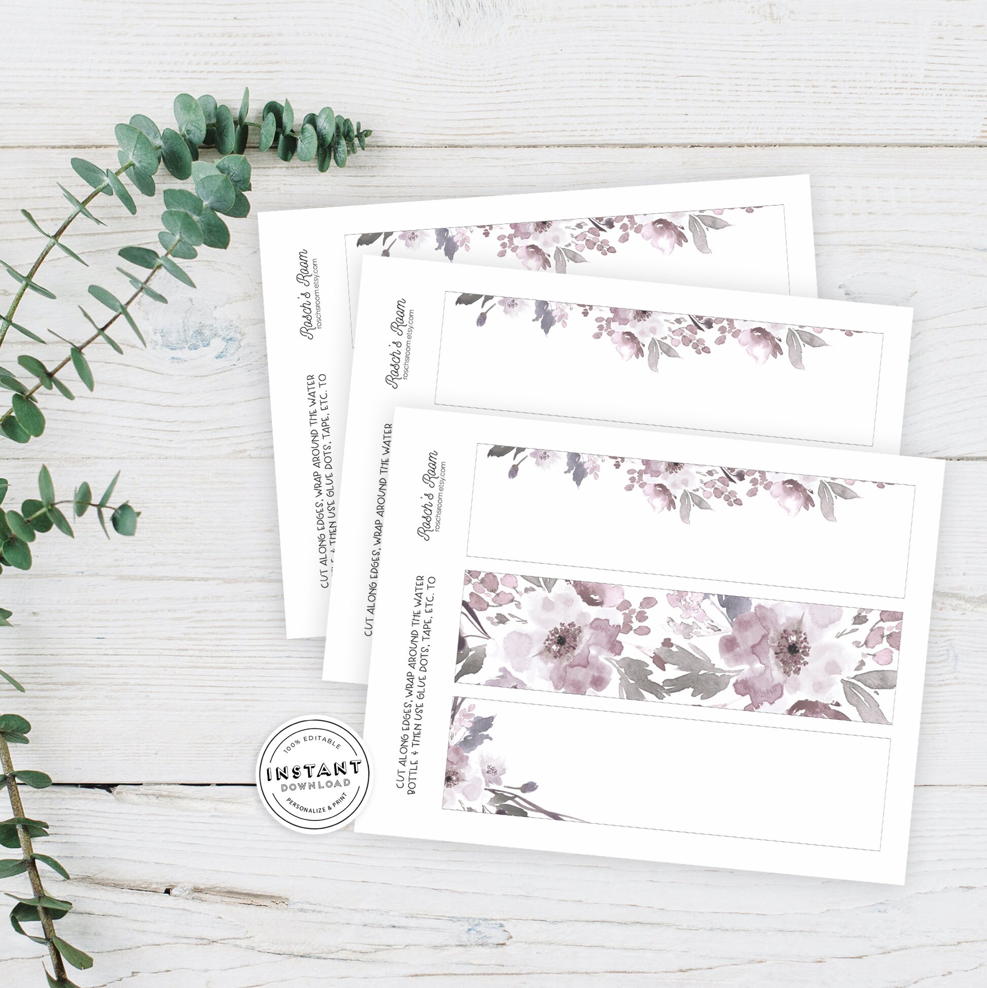 Dusty Purple Water Bottle Label Editable Water Bottle Wraps | Etsy