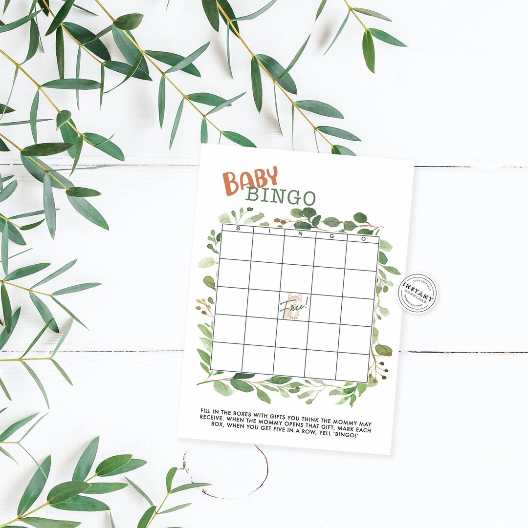 Woodland Baby Shower Bingo Game Printable | Baby Shower Game Individual ...