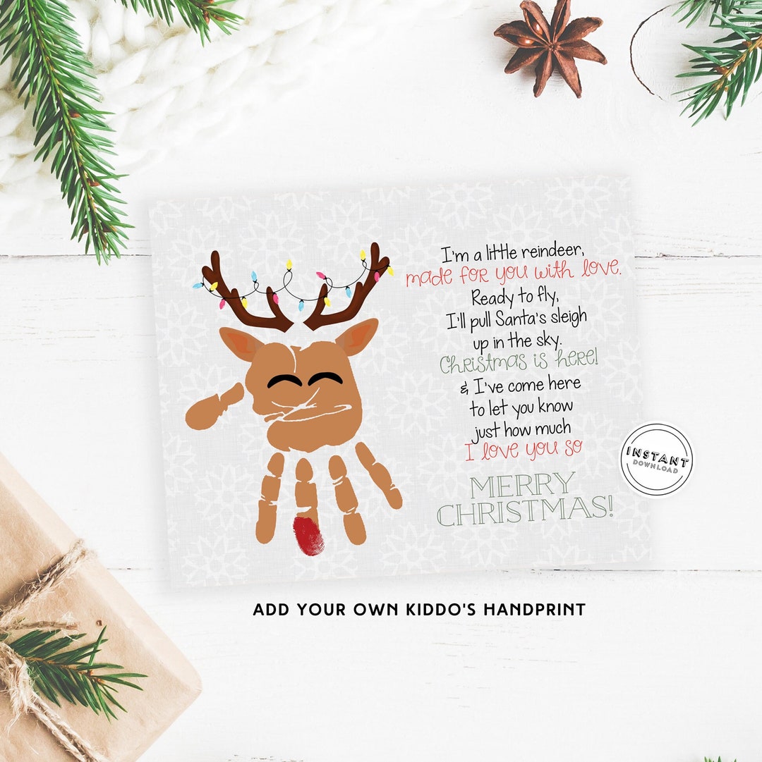 Reindeer Handprint Craft Christmas Handprint Activity for Kids Keepsake ...