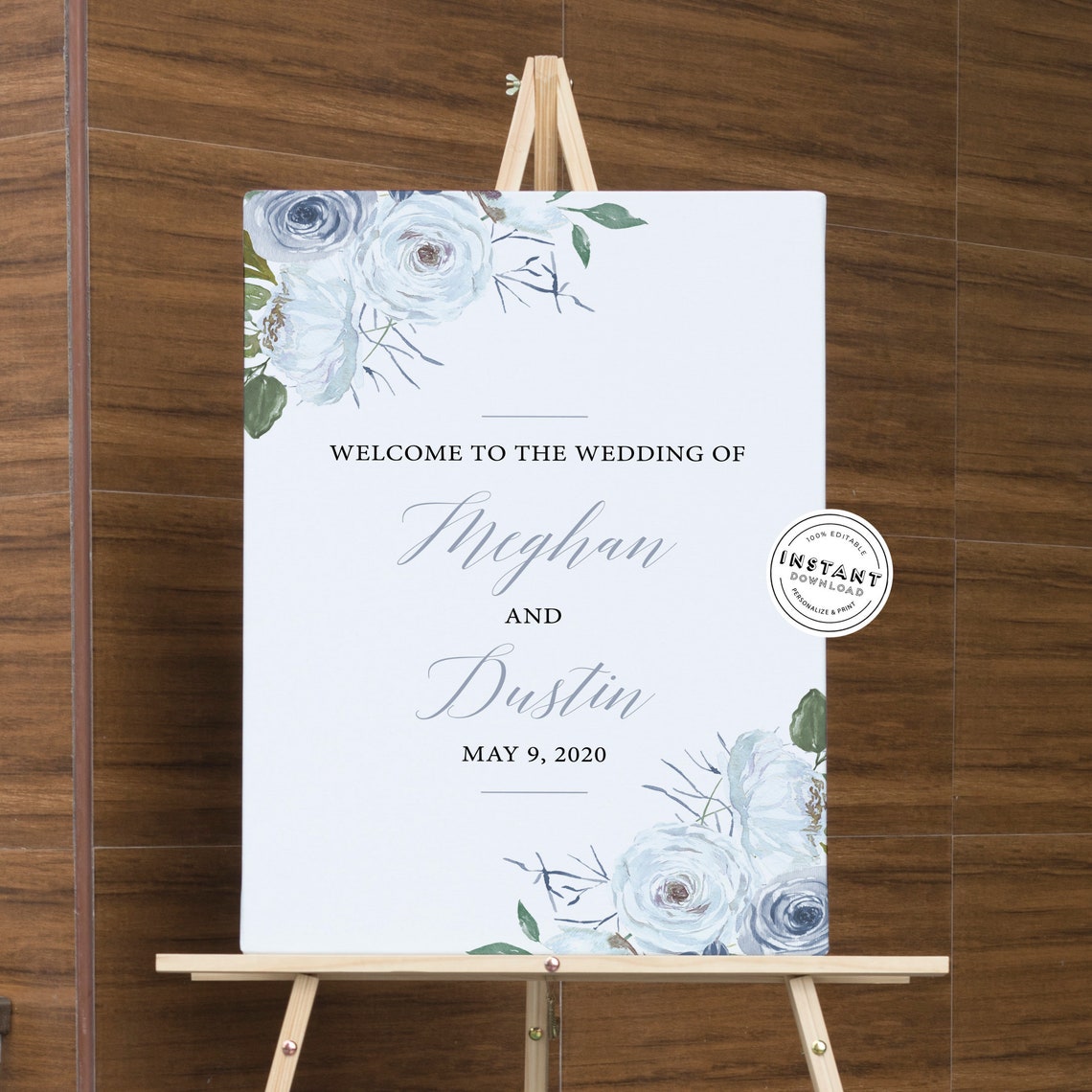 Dusty Blue Wedding Welcome Sign Instant Download French Blue | Etsy