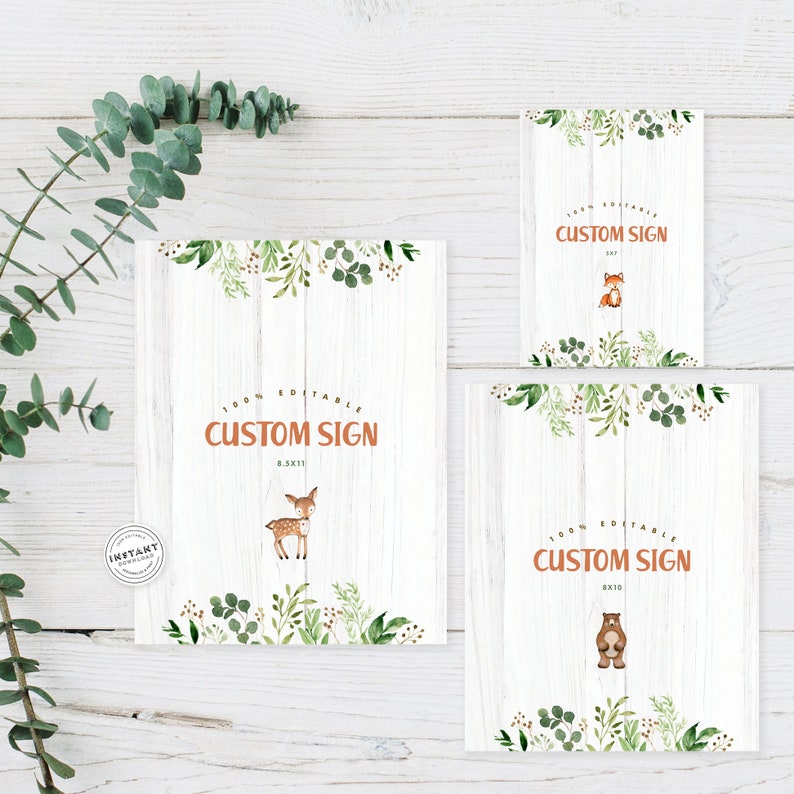 Editable Woodland Baby Shower Custom Sign 5x7, 8x10, 8.5x11 | Editable ...