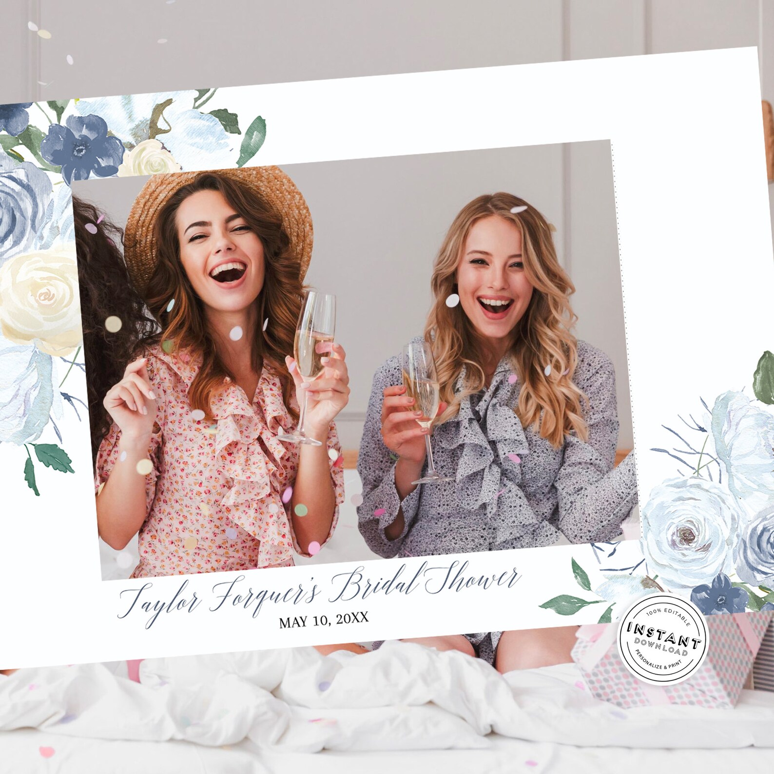 Dusty Blue Bridal Shower Photo Booth Frame | INSTANT DOWNLOAD Photo ...