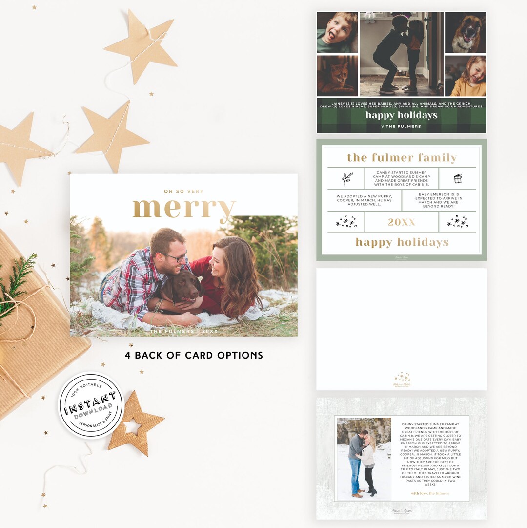 Oh so Merry Gold Foil Photo Christmas Card Editable Template ...