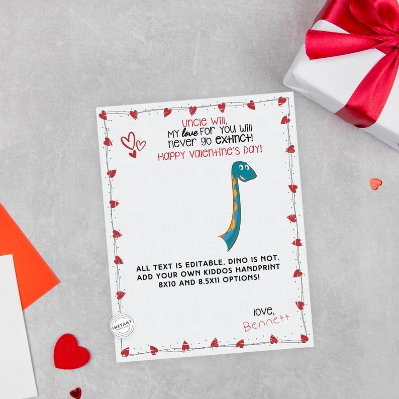 EDITABLE Blue Dinosaur Valentine | Handprint Dino Craft for Kids ...