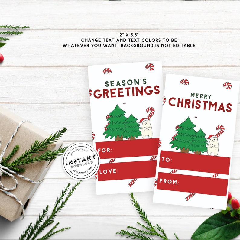 Kid Family Christmas Gift Tag | Bear Candy Cane Farmhouse Christmas ...