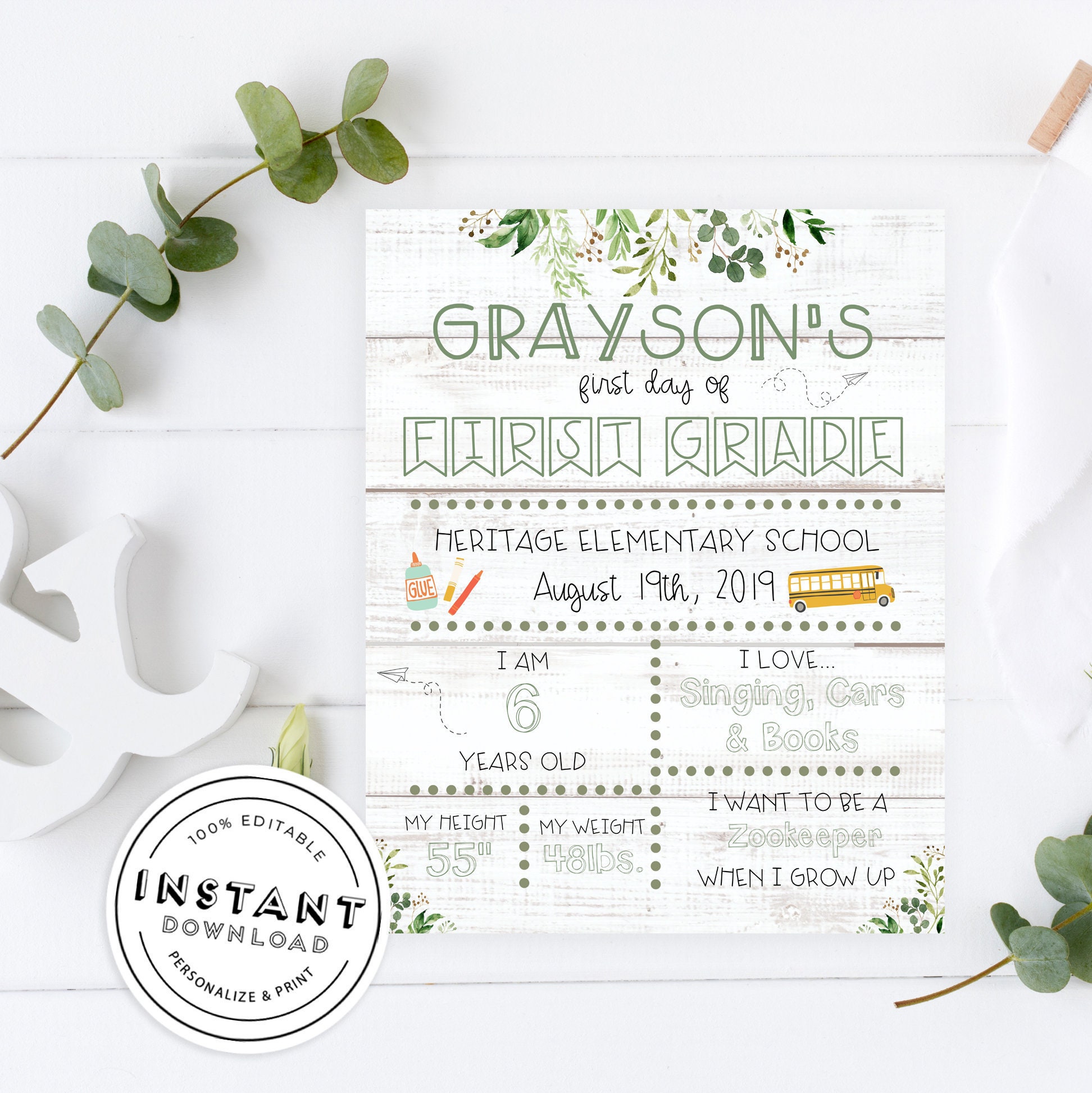 Farmhouse First Day of School Sign Printable Download First - Etsy