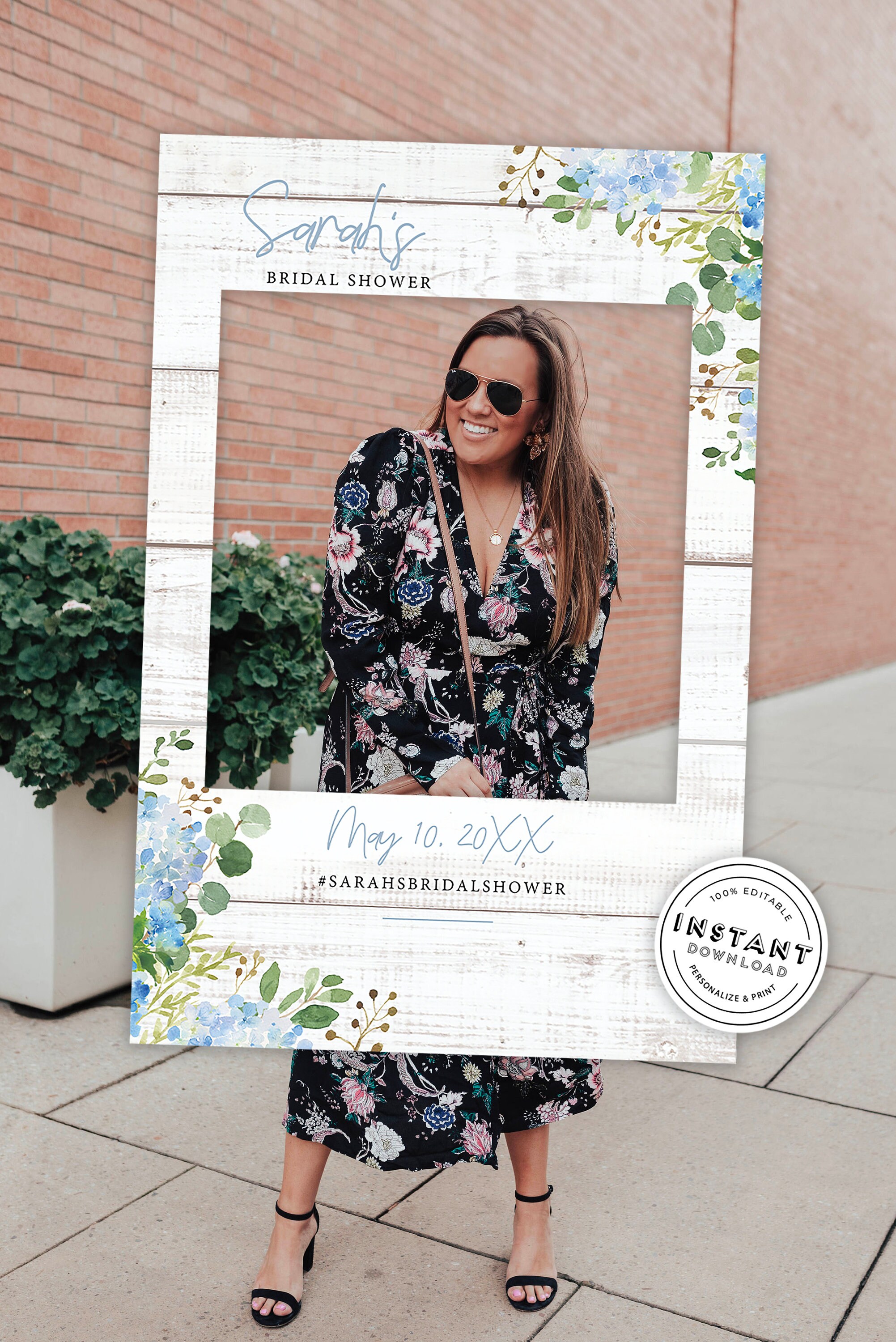 Dusty Blue Greenery Shiplap Photo Booth Frame INSTANT | Etsy