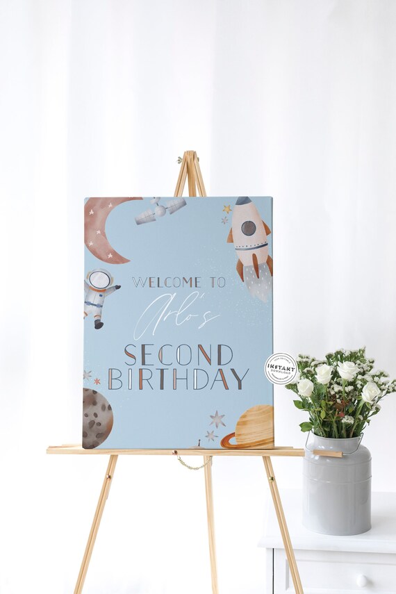 Light Blue Two the Moon Welcome Sign Birthday Welcome Sign | Etsy