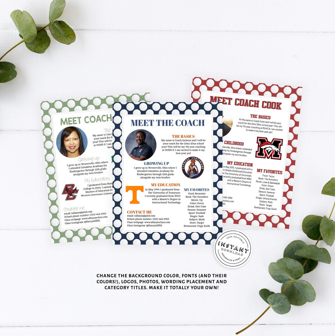 Meet the Coach Golf Template | Coach Introduction Form | Editable Meet ...